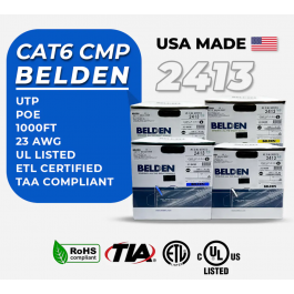 Belden 2413 Cat6 Plenum Solid Copper 23 AWG USA Made 1000ft Ethernet ...